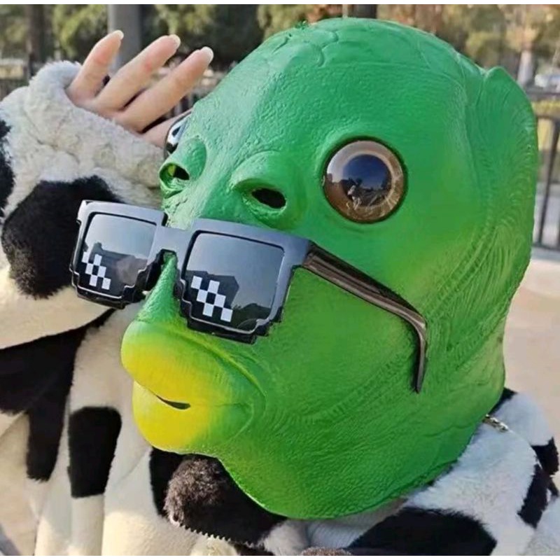 Penutup muka watak ikan /Tiktok monster head cover/Headgear fish /Green ...