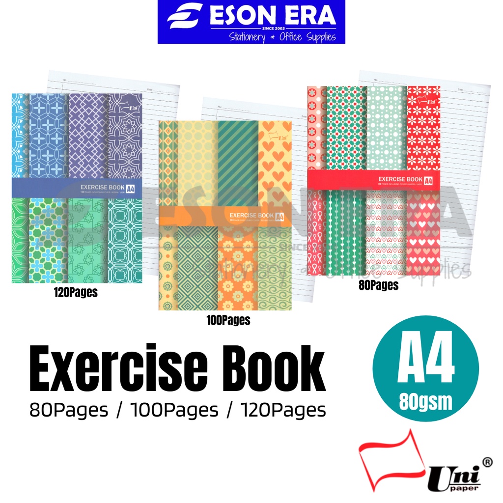Uni Exercise Book A4 80gsm 80Pages / 100Pages / 120Pages Single Line ...
