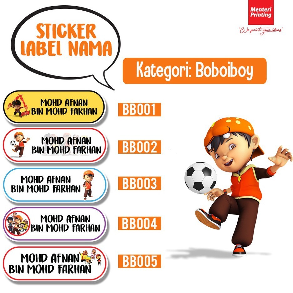 [100PCS] STIKER NAMA BOBOIBOY / BOBOIBOY NAME STICKER LABEL BARANG ...