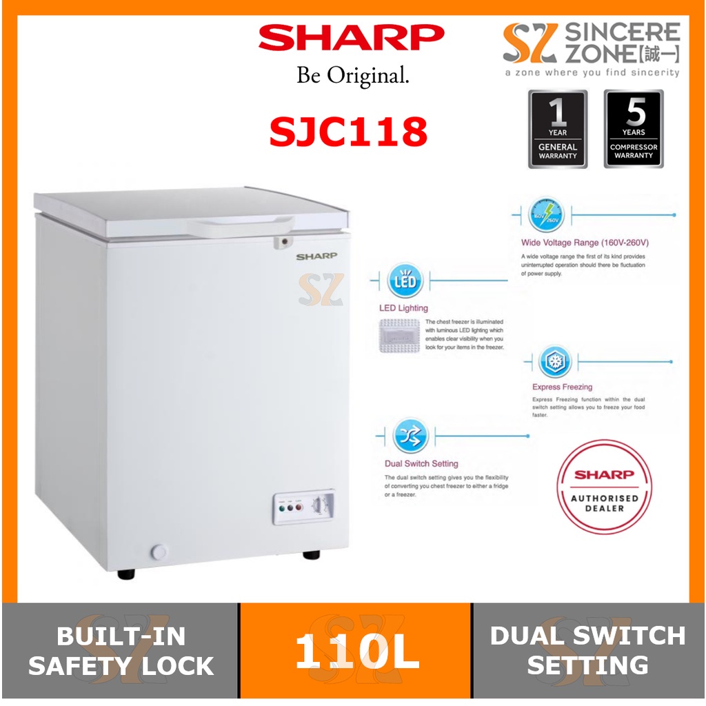 SHARP SJC118 110L R600A CHEST FREEZER / DUAL TEMPERATURE (FREEZER OR ...