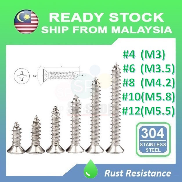 Screw M3 M3.5 M4 M5 M5.5 CSK Self Tapping Screw 304 Stainless Steel ...
