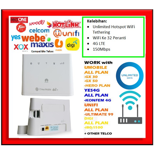 Modded / Mod Unlocked Huawei B310 4G Maxis Digi Celcom Yes4G Umobile ...