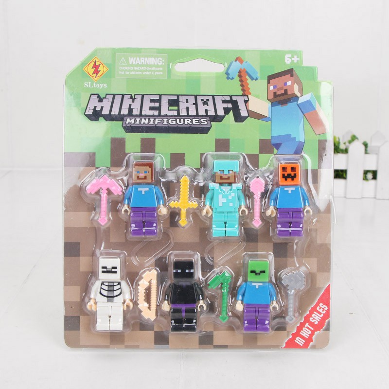 6pcs Set Minecraft Building Blocks Minifigures Jj Steve Zombie Skeleton