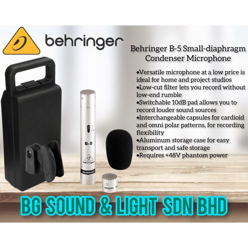 BEHRINGER B-5 Gold-Sputtered Diaphragm Studio Condenser Microphone with ...
