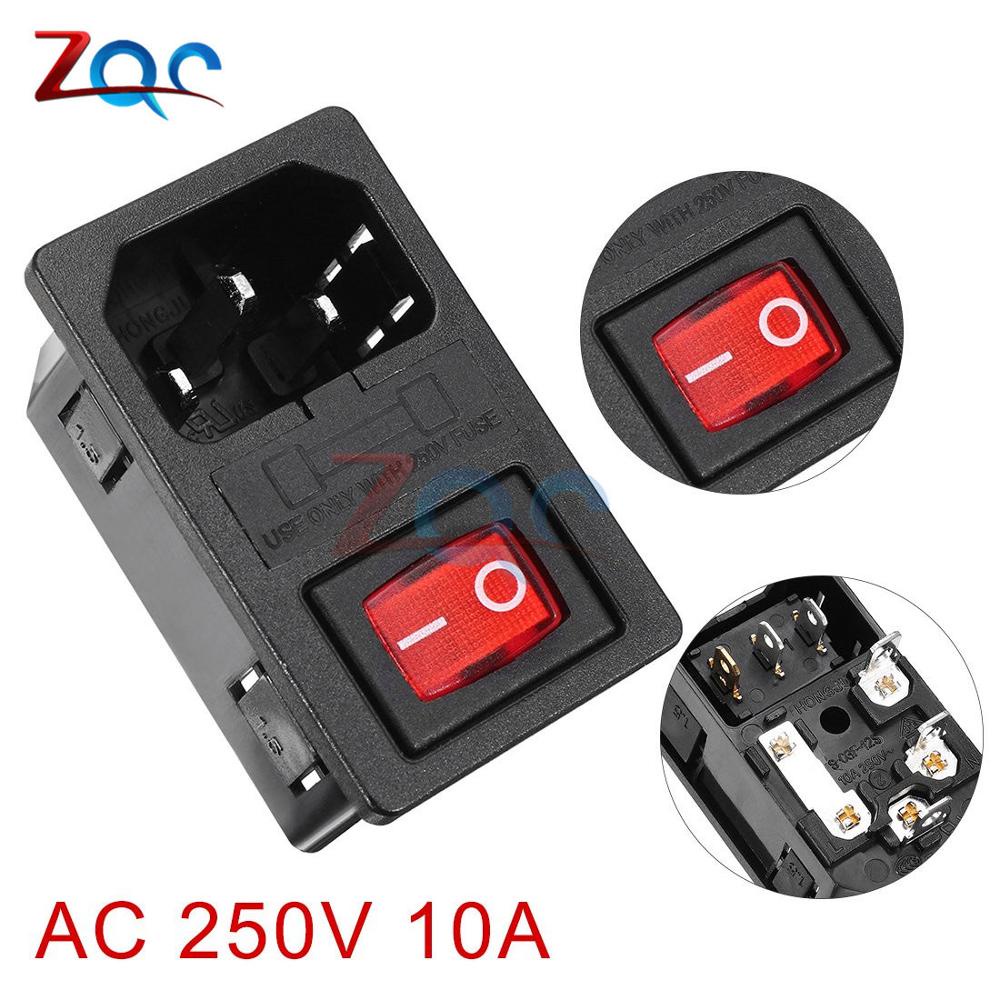 AC 10A 250V Rocker Switch Fused IEC320 C14 Inlet Power Socket Fuse ...