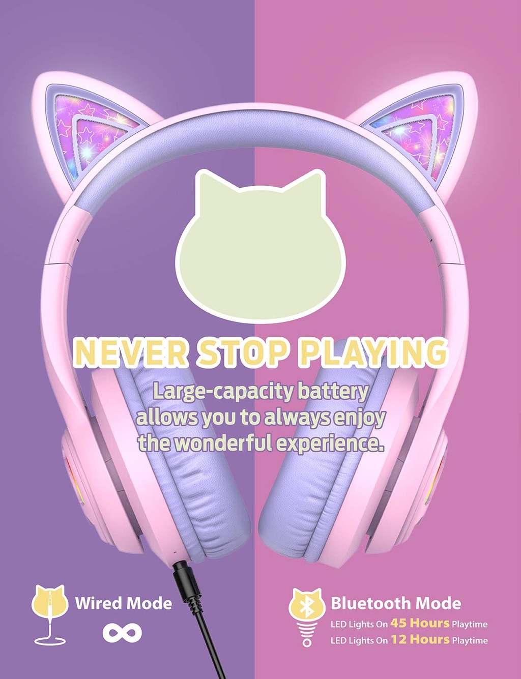 iClever Cat Ear Bluetooth RGB LED Kids Headphones BTH13 | Shopee Malaysia