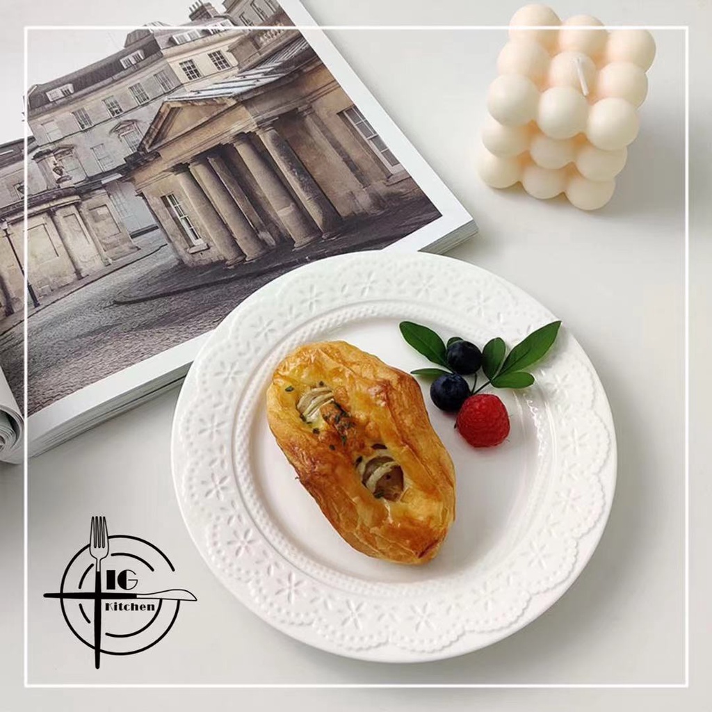 =IG= Europe Floral Embossed Plate French Vintage Ceramic Plate Ins ...