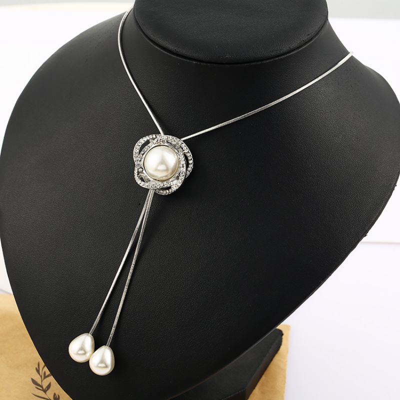 LZ Rantai Manik Putih ala Mutiara Long Necklace Maya Loket Pearl ins ...