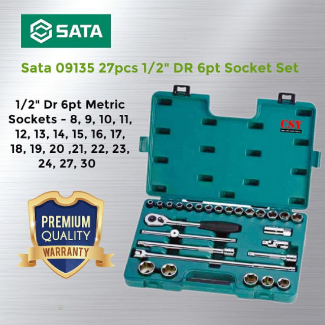 SATA 09135 27pcs 1/2″ Drive 6 Point Metric Socket Set | Shopee Malaysia