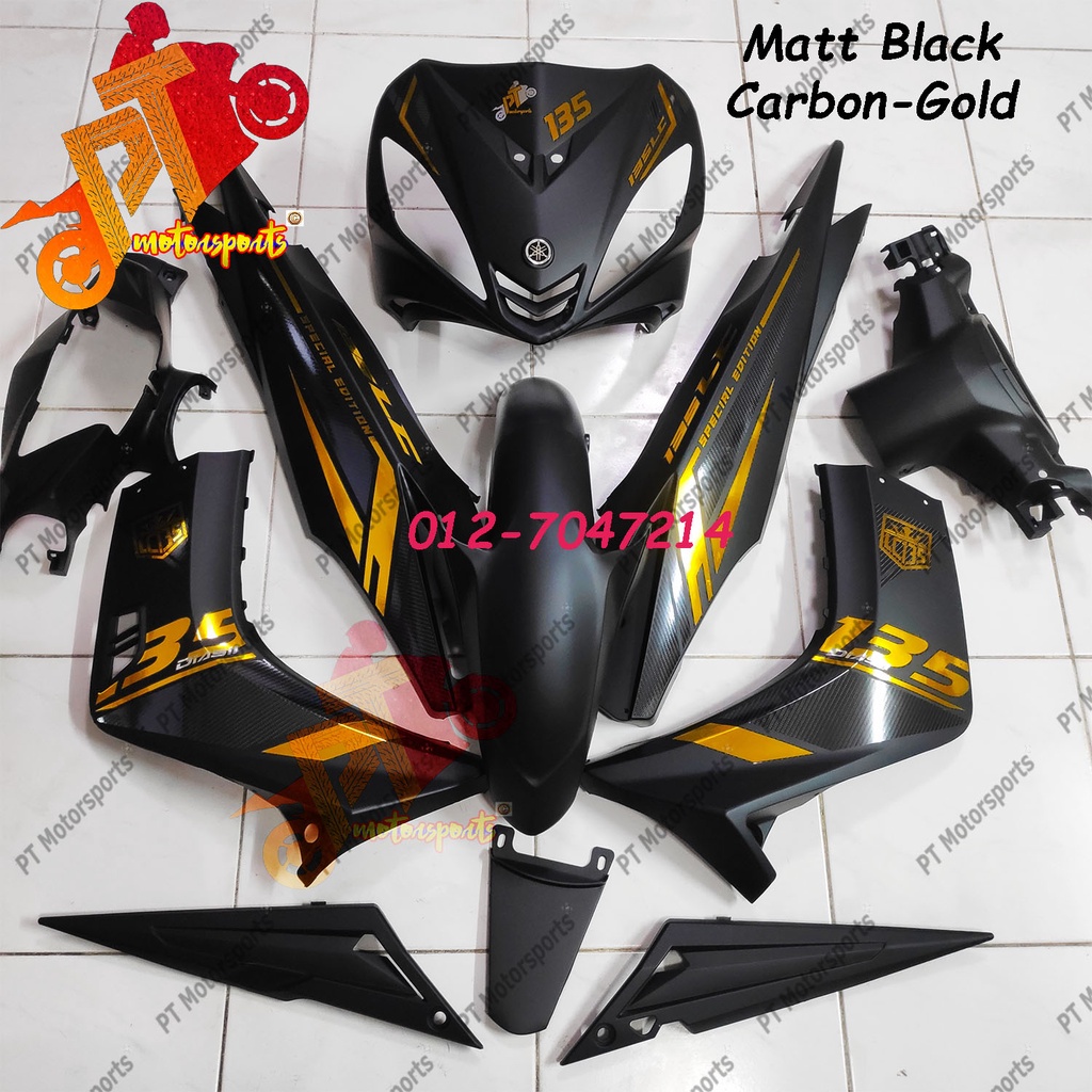 Yamaha LC 135 V1 Matt Black Black Hitam Cover Set Sticker Gold Chrome ...