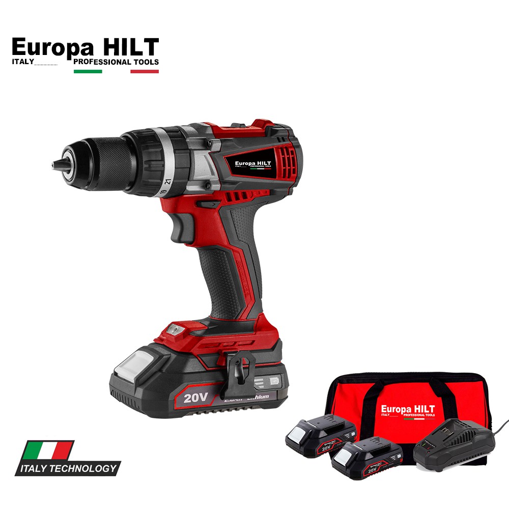 Europa Hilt Cordless Hammer Drill 20v Brushless [ EBL20HD ] - with set 2.0ah started kit ...