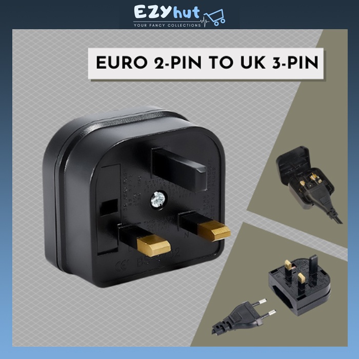 EU Euro 2 Pin To British UK 3 Pin Plug Adapter Socket Travel Converter ...