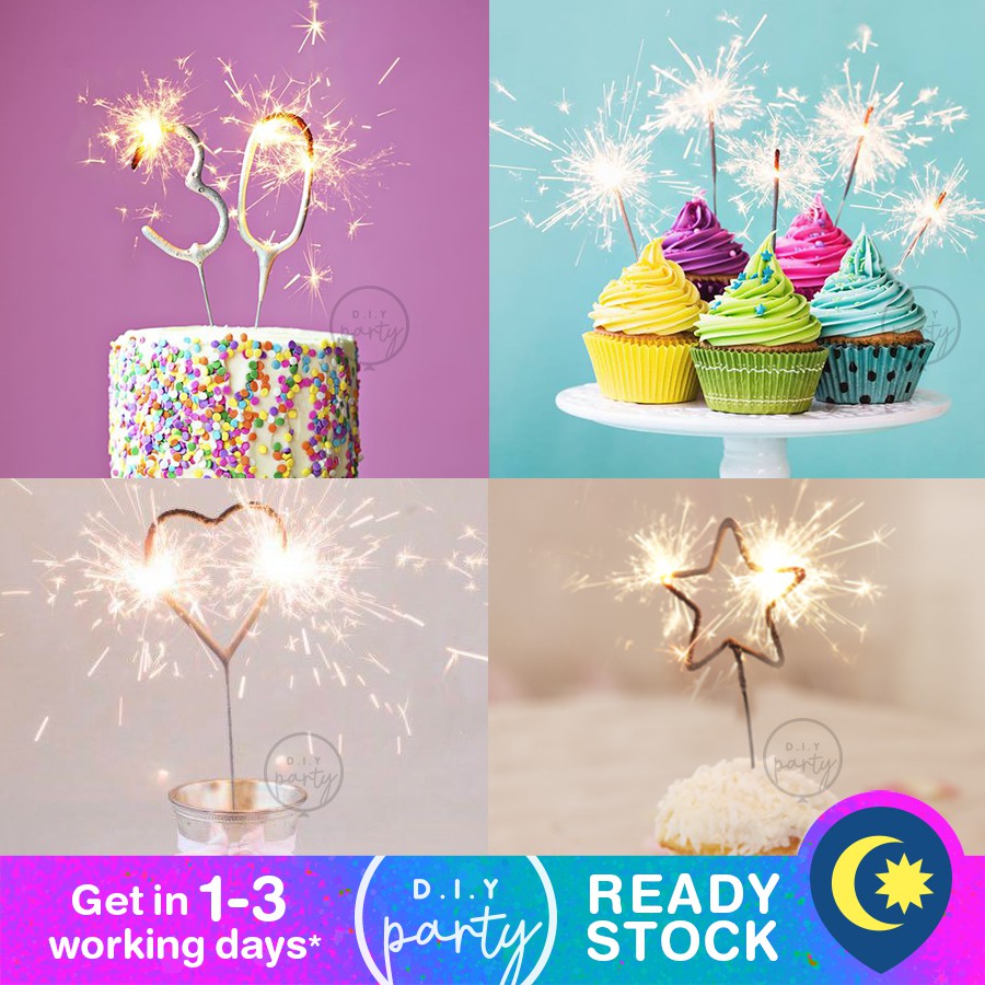 Number Sparkler Fireworks Candles Cake Sparkling Gold Star Heart Shape ...