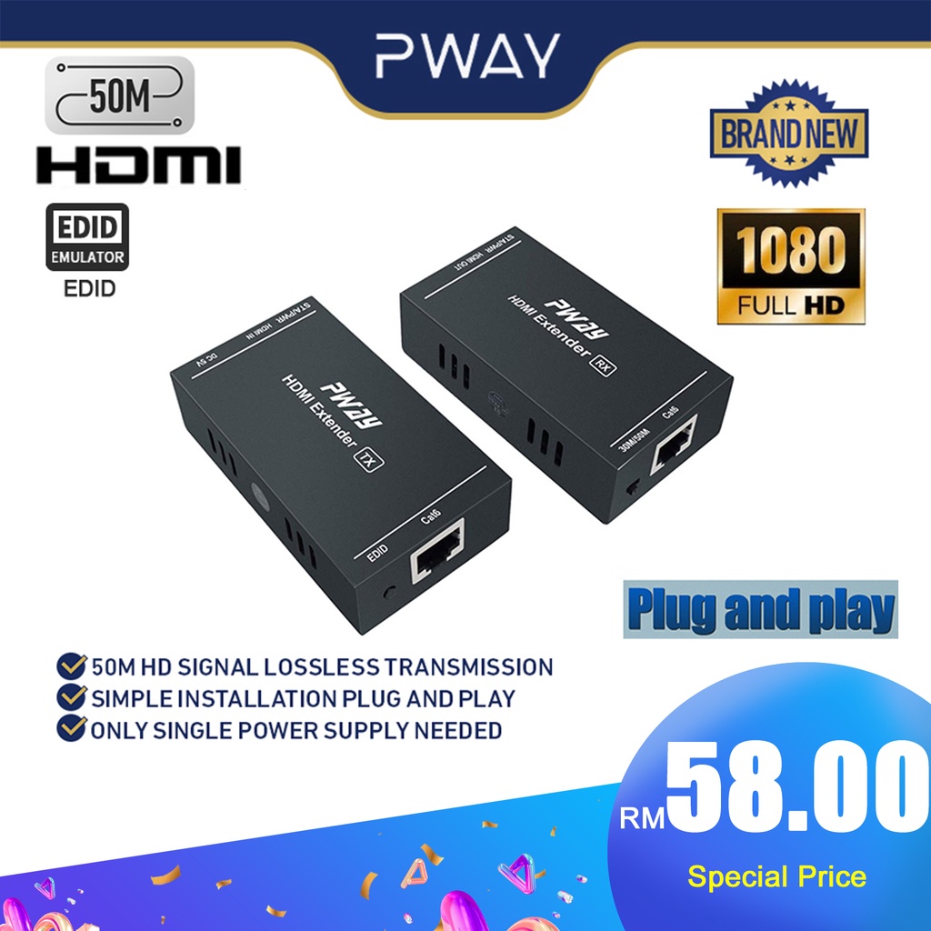 PWAY HDMI Extender RJ45 Cat5e/6 Cable Extend 1080P@60Hz Audio Video ...