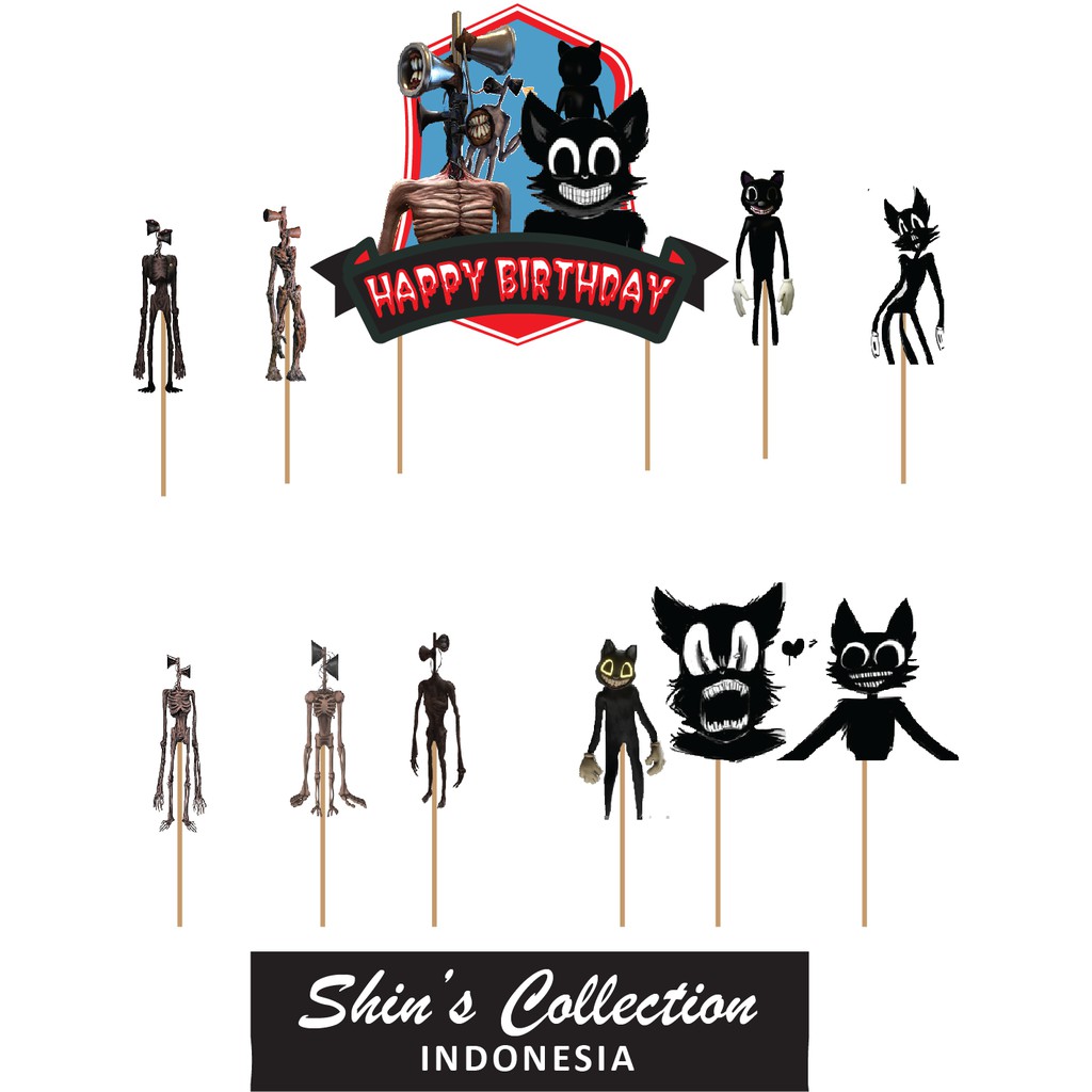 11Pcs Siren Head VS Cartoon Cat Horror Cake Topper for Kids | Shopee ...