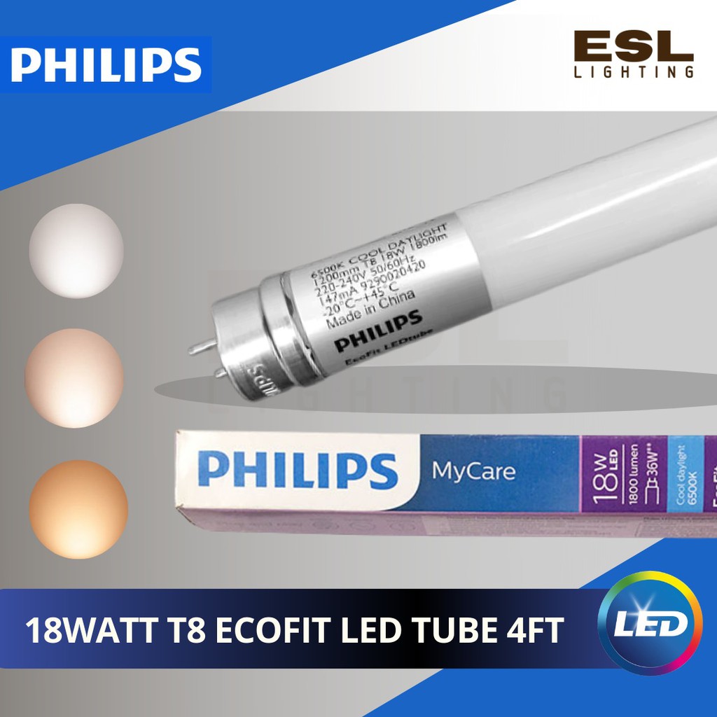 PHILIPS Ecofit LED T8 Tube 18WATT 4FT 1 Box TN (20 Pieces ) Daylight Lampu Rumah ,Lampu Tube ...