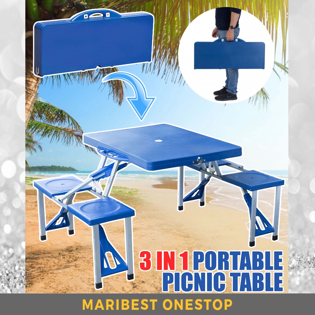 Foldable Picnic Table Meja Lipat With 4 Chairs Folding Adjustable ...
