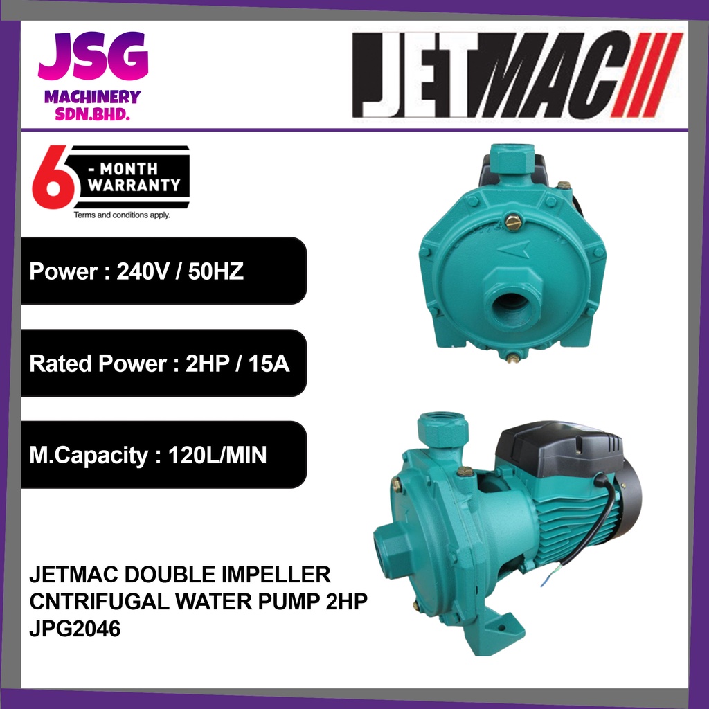 *Jetmac JPG2046 Double Impeller Centrifugal Water Pump 2HP / Auto ...