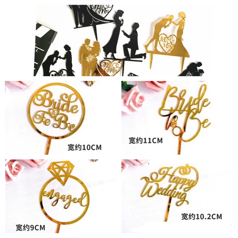 READY STOCK📣 Cake Topper Happy Wedding / Proposal Wedding / Bride to be ...