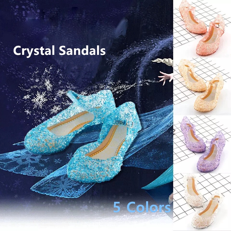 Girls Elsa Anna Frozen Crystal Sandals Princess Jelly Elsa Cosplay ...