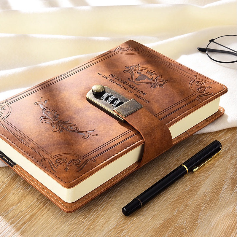 200 Pages A5 Retro Password Book with Lock Diary Thickened Creative ...