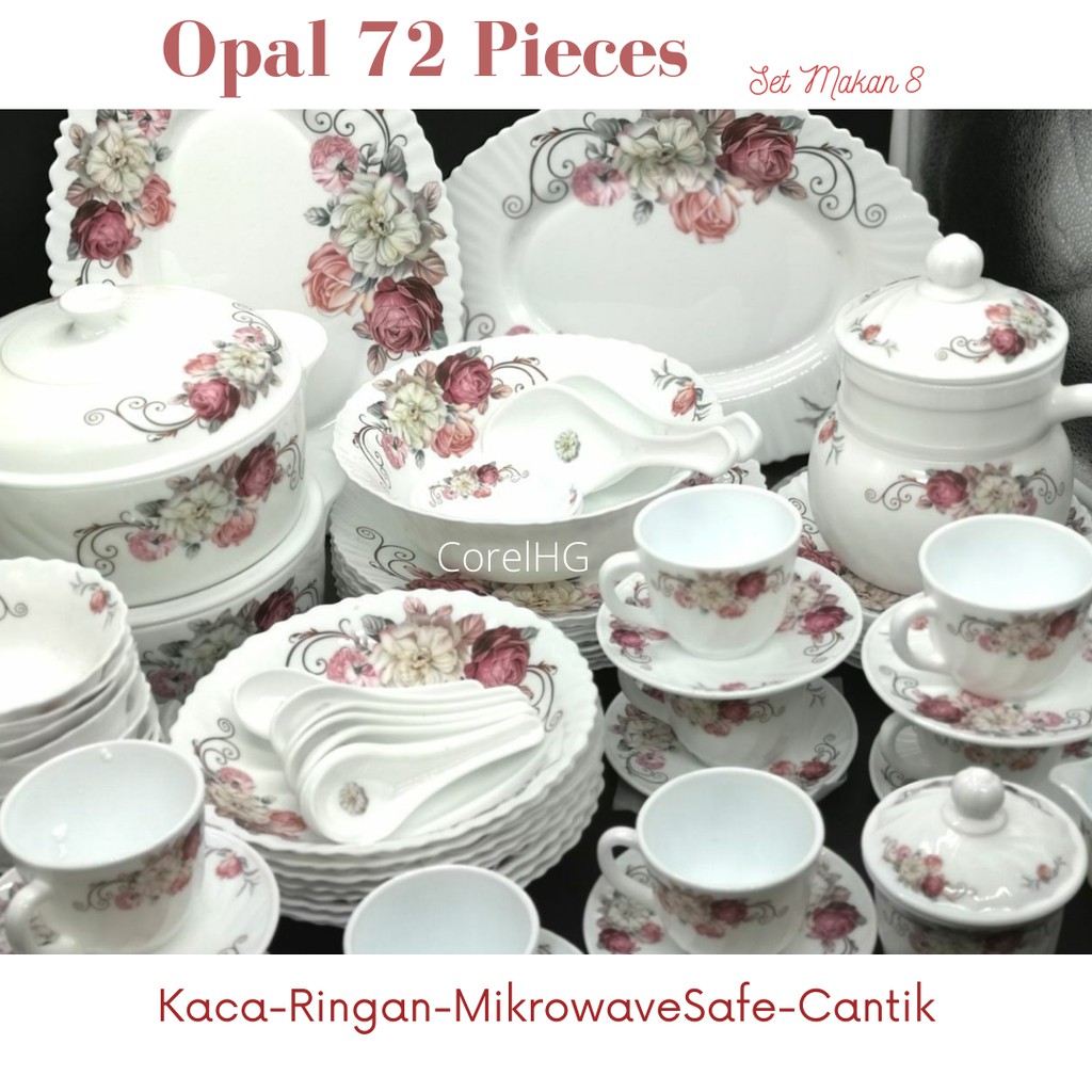 SET PINGGAN OPAL KACA 72 KEPINGAN ( SET MAKAN 8 ORANG) | Shopee Malaysia