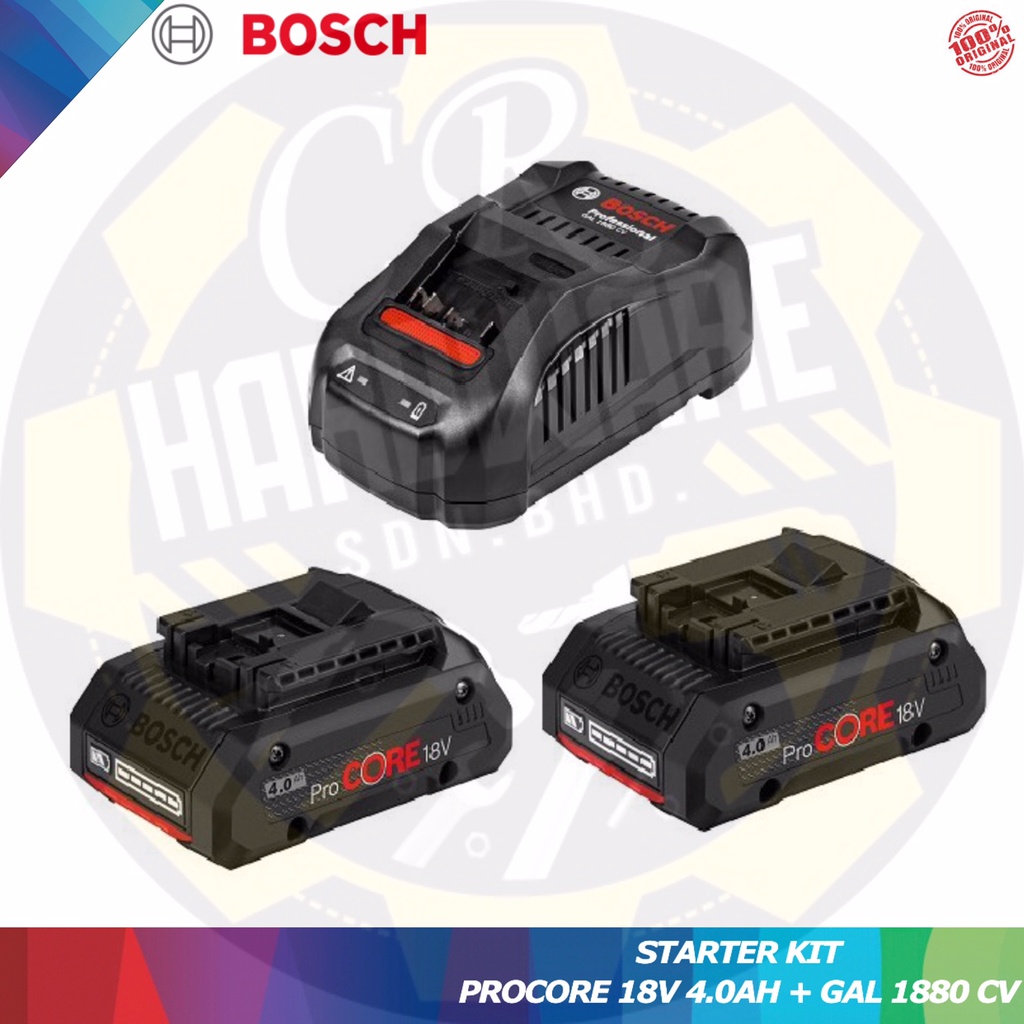BOSCH STARTER KIT 18V PROCORE 4.0AH X 2 BATTERY + GAL 1880 CV | Shopee ...