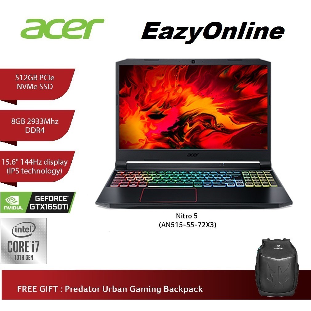 Acer Nitro 5 AN515-55-72X3 Gaming Notebook (8GB / 16GB + 512GB SSD ...