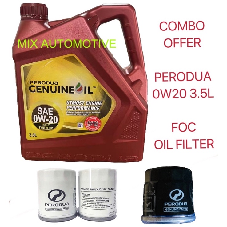 100% Perodua engine oil 0w20 0w-20 Fully Synthetic (3.5L) + Perodua Oil ...