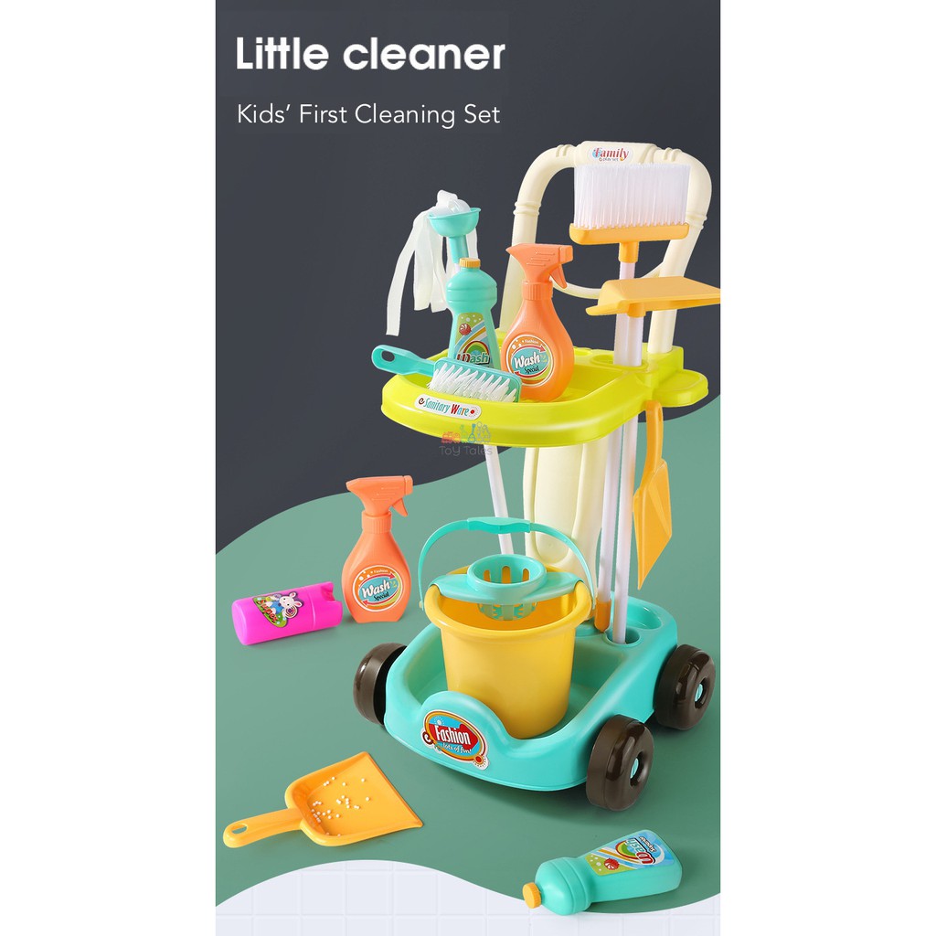 Cleaning Cart Child Kids Toy Set Vacuum Broom Pail Tong Dustpan Brush ...