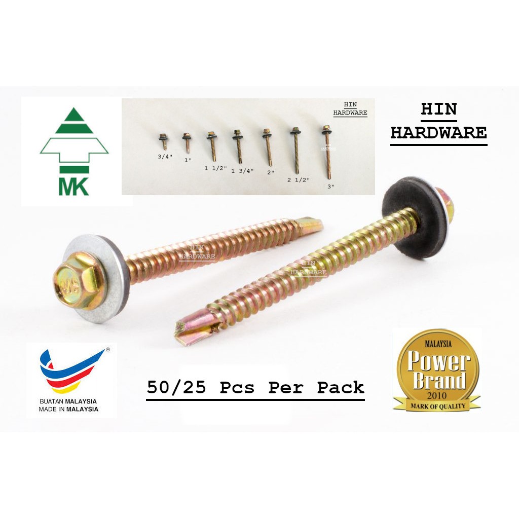 HIN Self Drilling Screw C/W Washer DS-HW for Metal / Skru Besi Bumbung ...