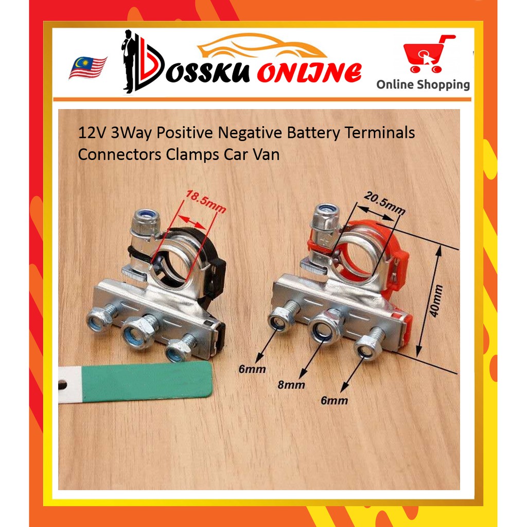 12V 3Way Positive Negative Battery Terminals Connectors Clamps Car Van ...
