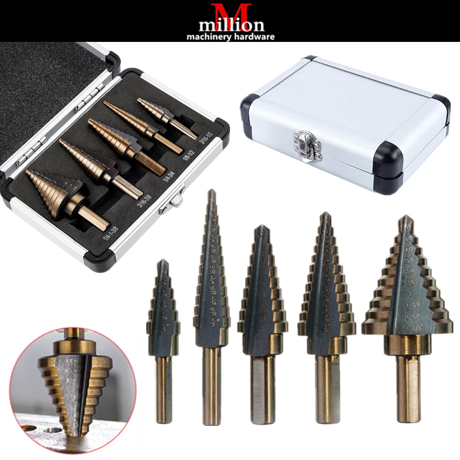 5pcs Step Drill Bit Set HSS Cobalt Multiple Hole 50 Size with Aluminum ...