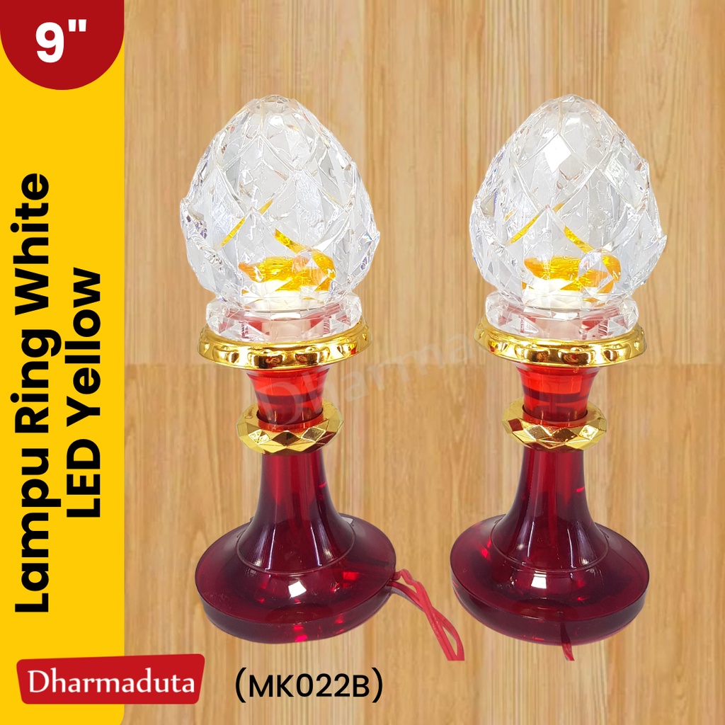 Prayer Altar Lamp Ring White 9in/22cm, LED Yellow Puja Lamp Glass ...