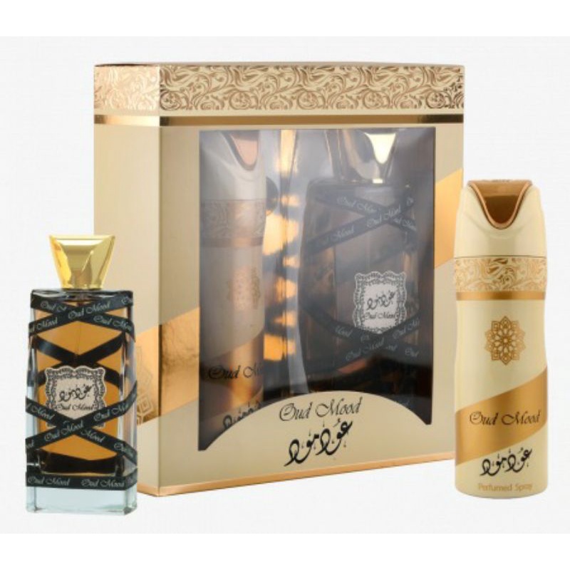 Oud Mood gift set box perfume original EDP 100 ml+ body spray lattafa ...
