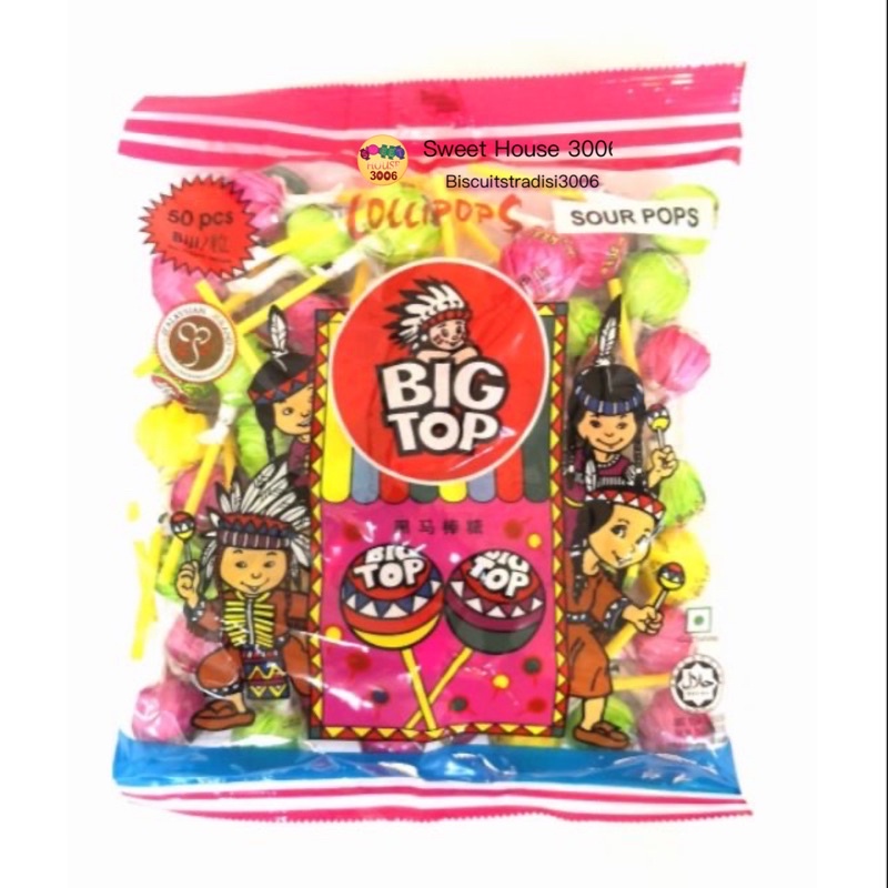 Hamac Big Top Lollipop Mix Fruit Sour Candy Childhood Snack Gula batang Buah Buahan Perisa Masam ...