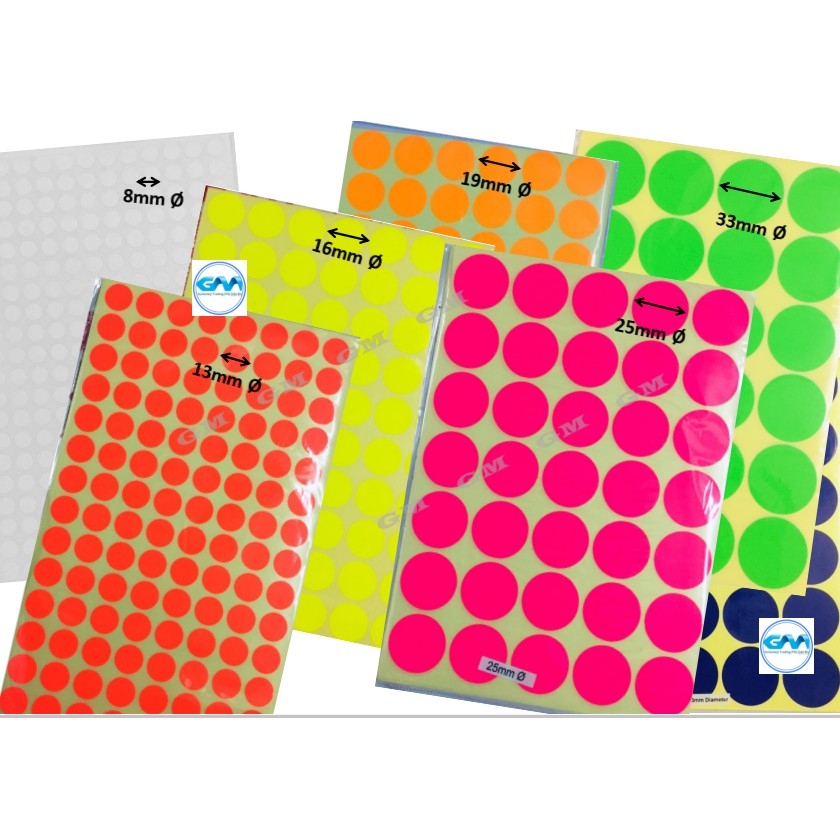 Round Circle Bulat Stiker Dot Self Adhesive Label (White/Fluorescent ...