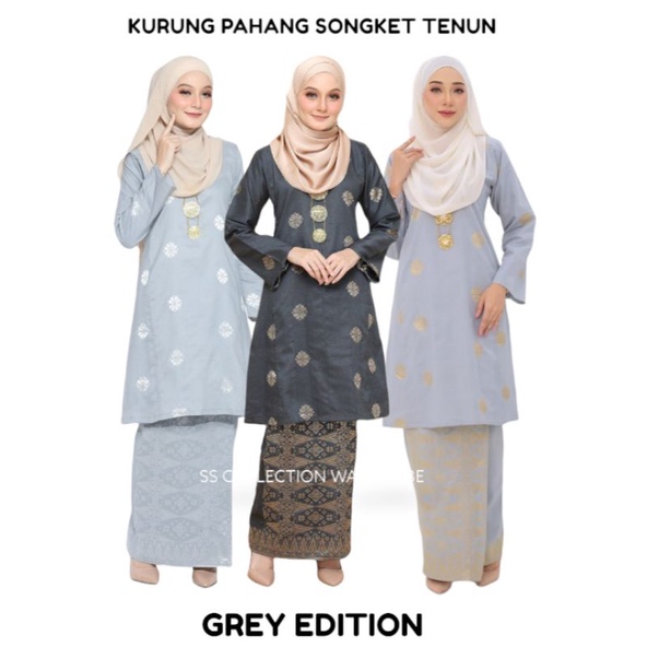 [GREY EDITION] KURUNG PAHANG PESAK SONGKET COTTON TENUN CORAK BUNGA ...