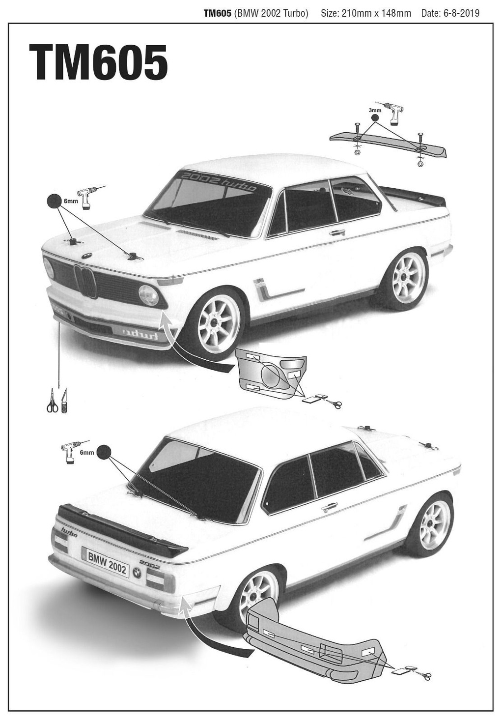 New Class BMW 2002 1/10 M car RC PC shell body 225mm wheelbase ...