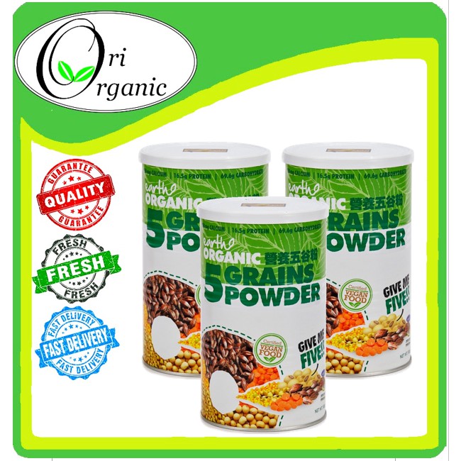 3x EARTH ORGANIC 5 Grain Powder 500g (Exp 5/2026) five grain VEGETARIAN ...