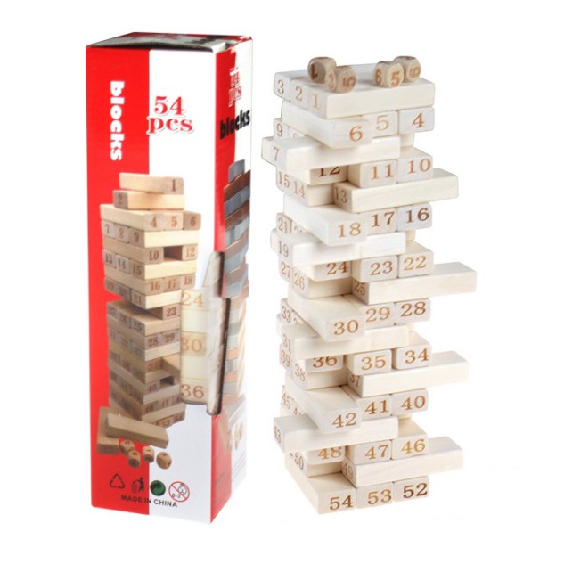 🇲🇾 READY STOCK 🇲🇾 48pcs/54pcs Wooden Tower Wood Jenga Building Blocks ...