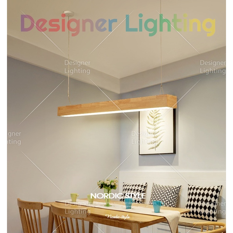 Oak Wood Colour Iron Office Linear Lamp 120cm/150cm Long Wood Style ...