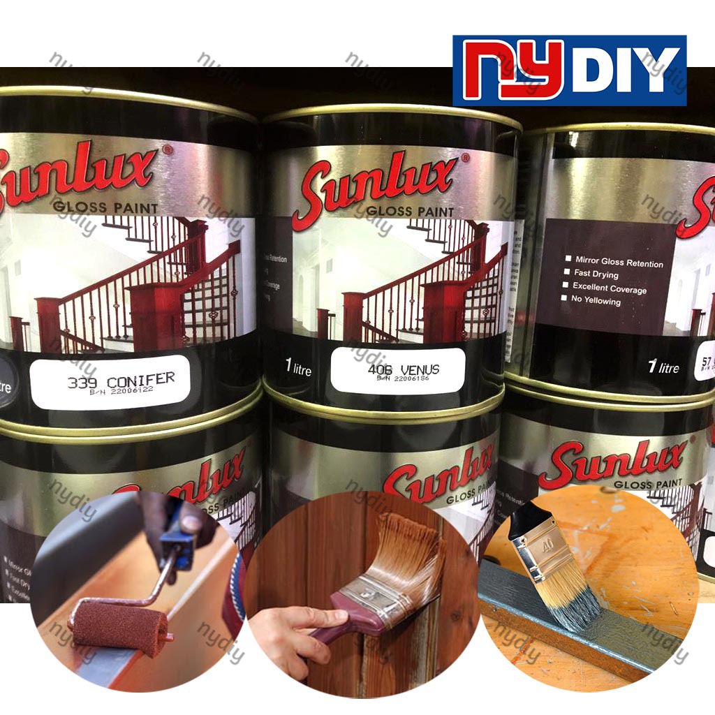 1L SUNLUX Gloss Paint Glossy Wood Metal Paint / Cat Kayu Dan Besi (List ...
