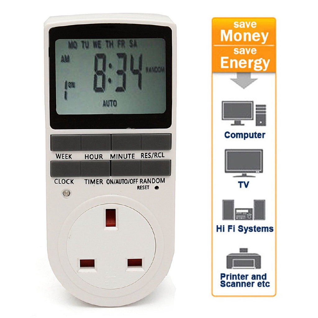 12 24 Hours White Digital Lcd Display Plug In Programmable Timer Switch Socket 7 Day Abs New