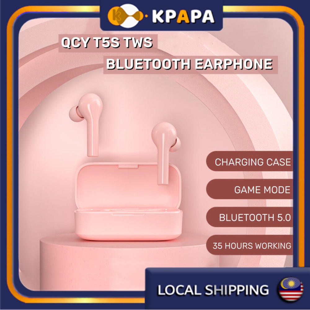 QCY T5S TWS Bluetooth Earphone Gaming Headphone (Pink) | Shopee Malaysia