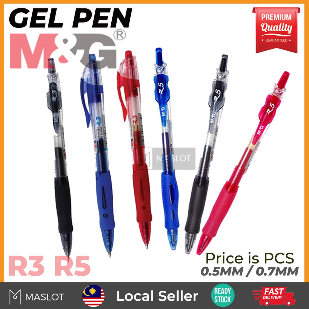 M&G Retractable Gel Pen R3=0.5mm R5=0.7mm Black Blue Red | NK-1163 NK ...