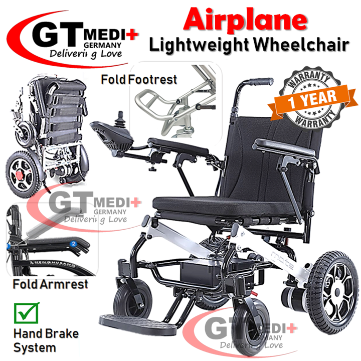 E106-A-25 GT MEDIT GERMANY Ultra Lightweight Airplane Electric Wheelchair Foldable Wheel Chair ...