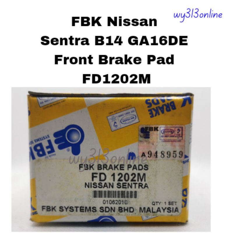 FBK Nissan Sentra B14 GA16DE 1994-2000 Front Brake Pad FD1202M | Shopee ...