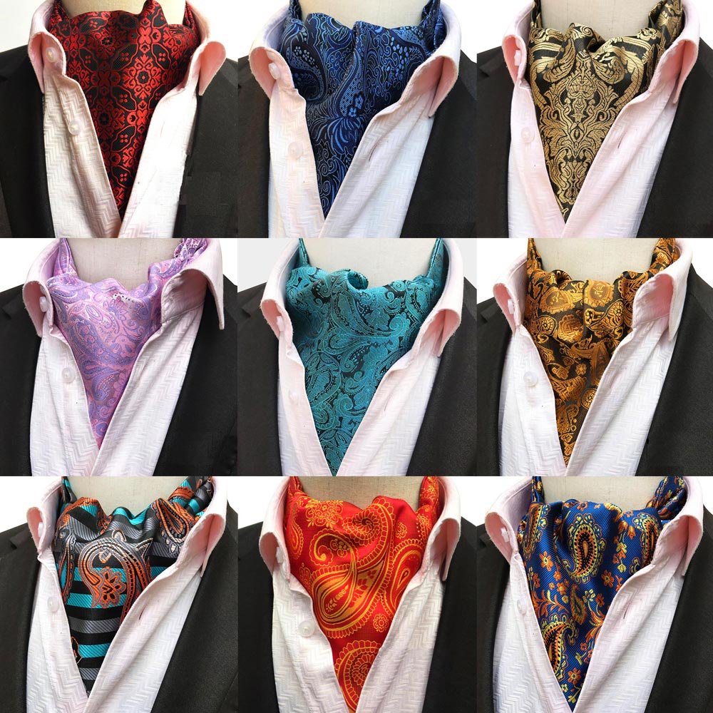 Men Vintage Paisley Floral Dot Wedding Formal Cravat Ascot Scrunch Self ...