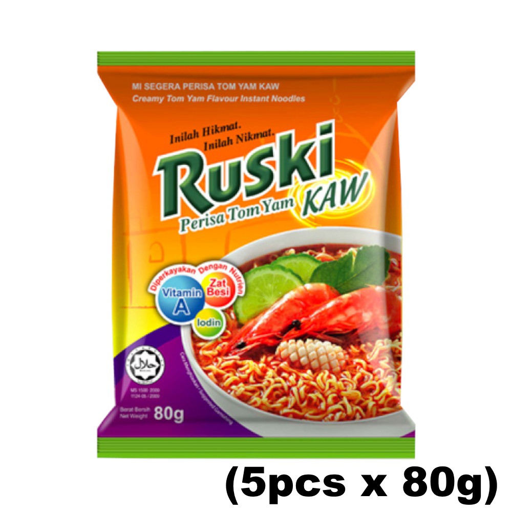 RUSKI Instant Noodles Tom Yam KAW (80gx5) Halal – Malaysia | Shopee ...